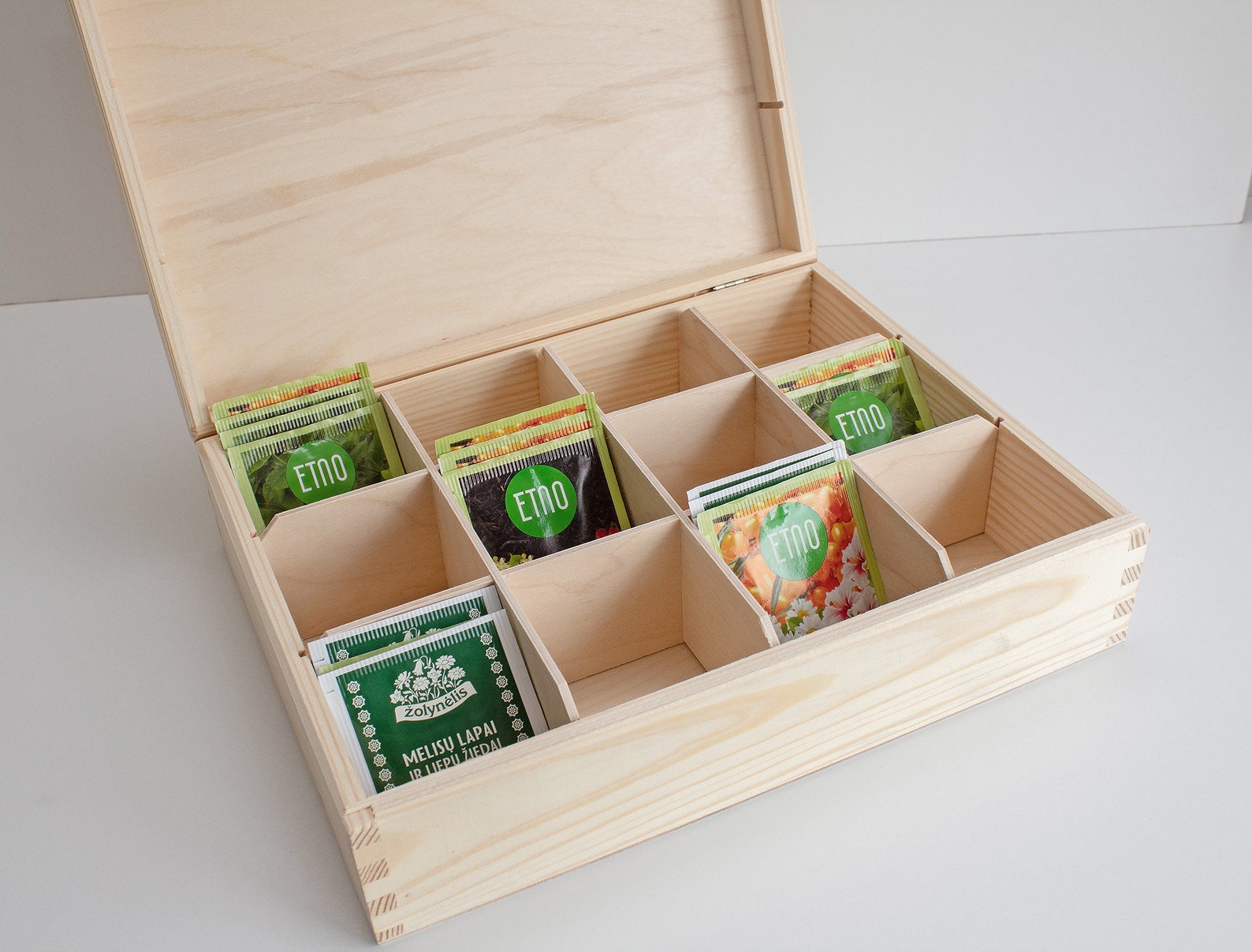 12 Compartments Tea Box Unfinished Wooden Tea Box Unpainted - Etsy