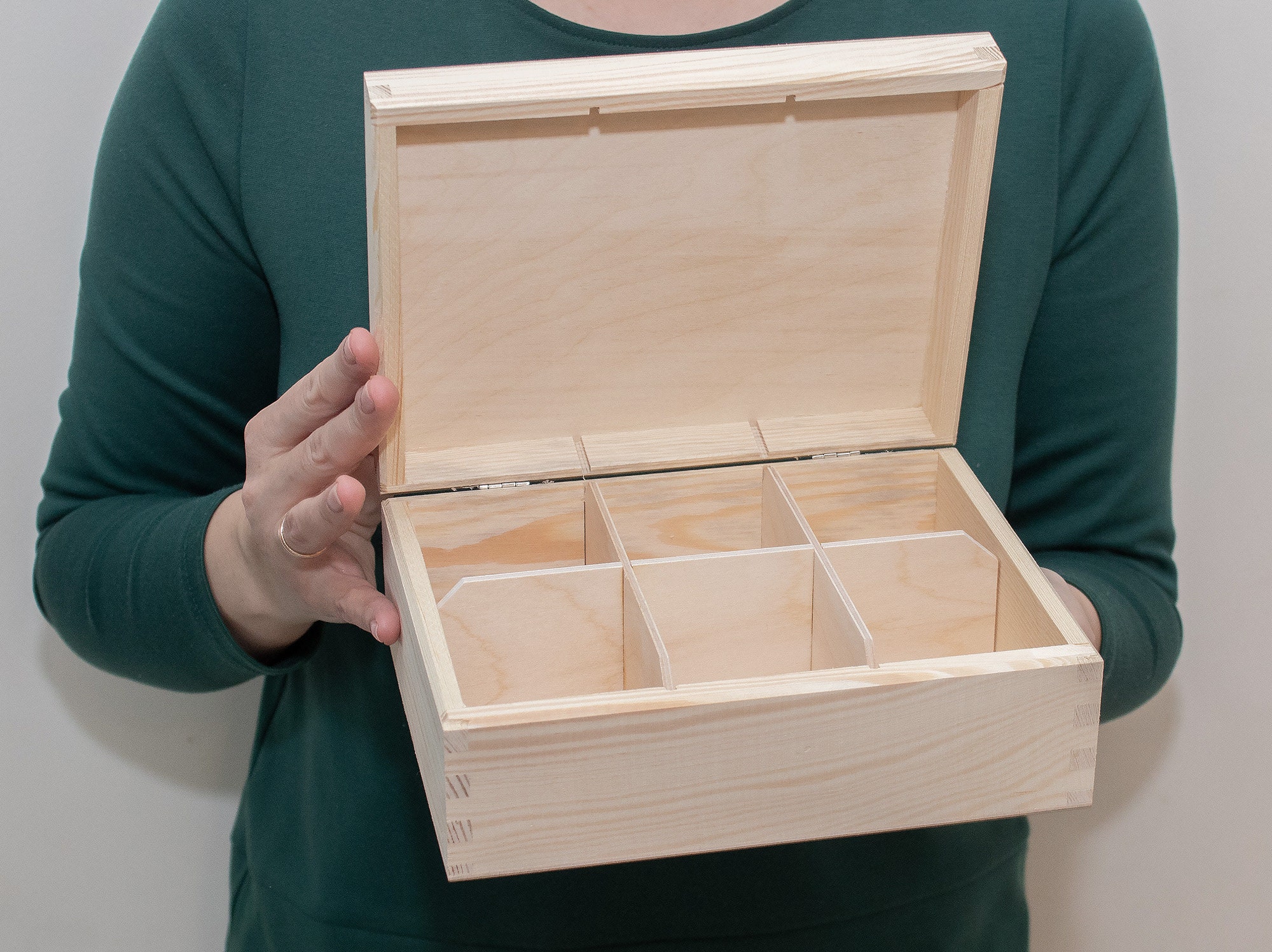 Unfinished Wooden Tea Box 6 Compartments Tea Box Unpainted - Etsy