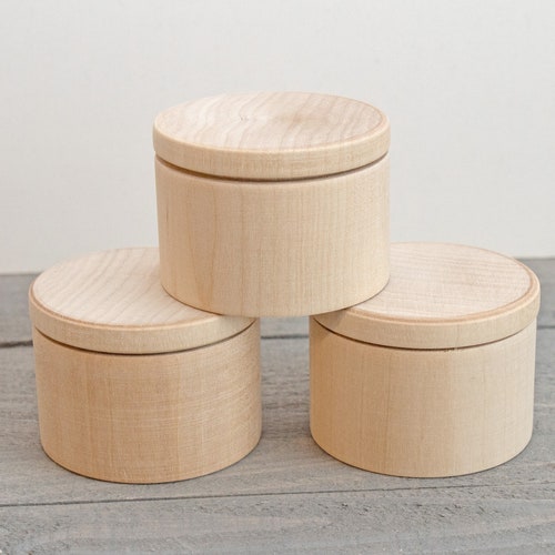 Round Unfinished Wooden Box With Cover Natural Eco - Etsy