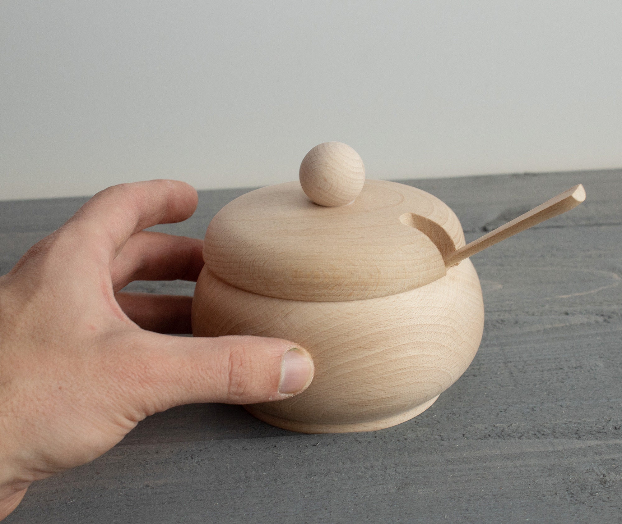 Wooden Bowl With Lid and Spoon 12cm 47 Unfinished - Etsy Ireland