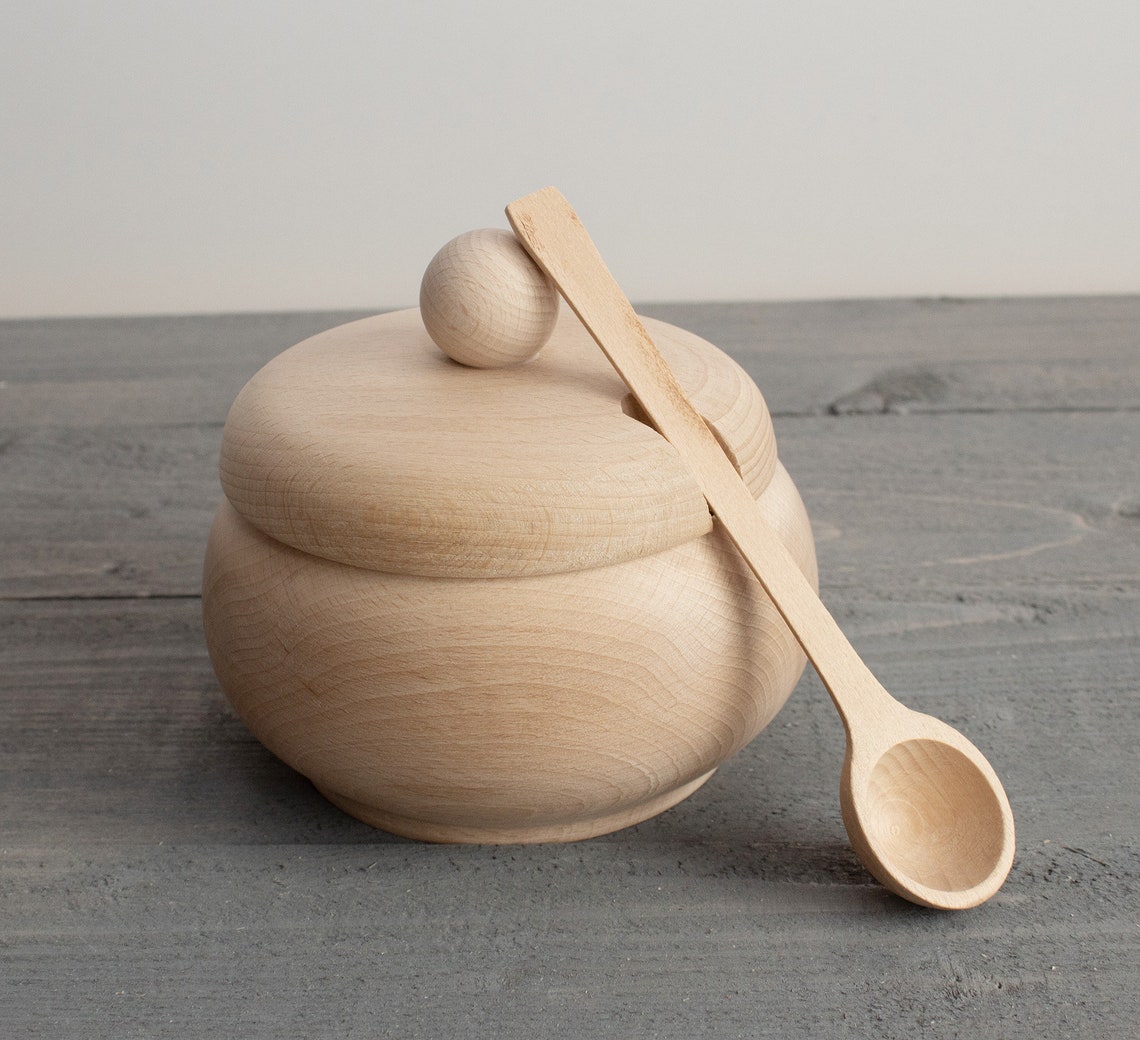 Wooden Bowl With Lid and Spoon 12cm 47 Unfinished | Etsy