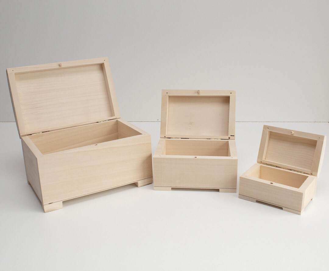 Wooden Chest, Unfinished Wood Box, Jewellery Box, Unpainted Decoupage ...