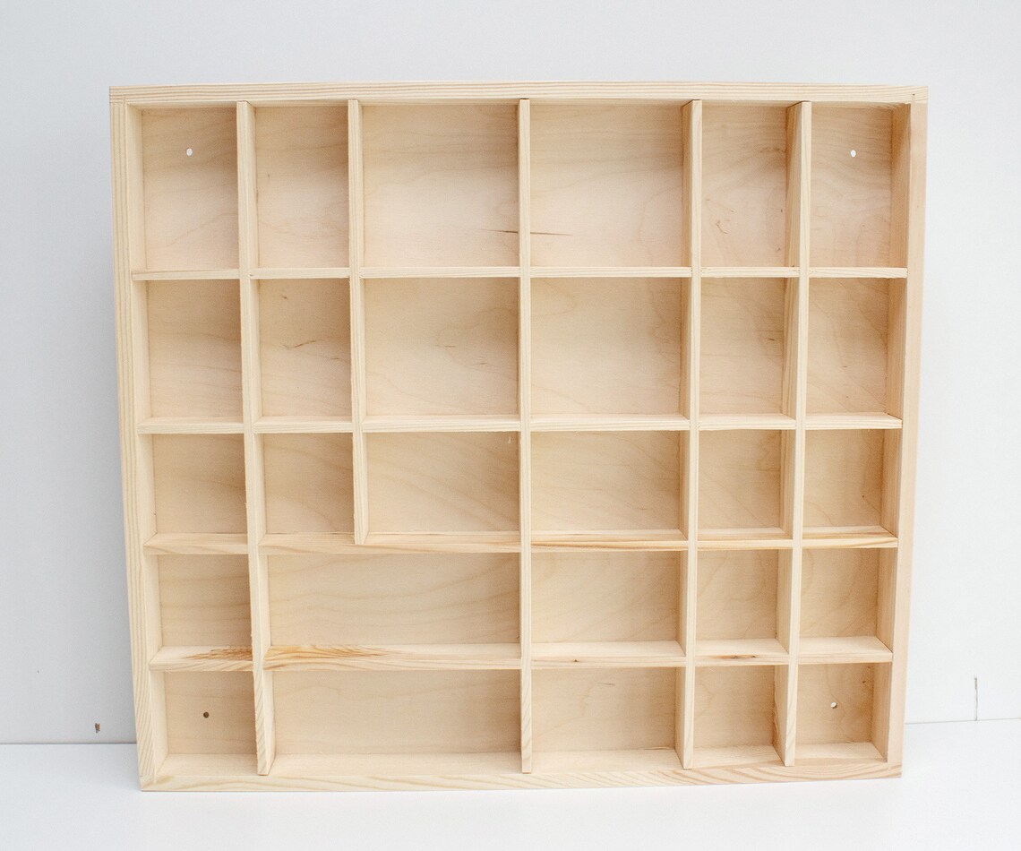 Large Wooden Display Unfinished 28 Compartments Wood Shelf - Etsy