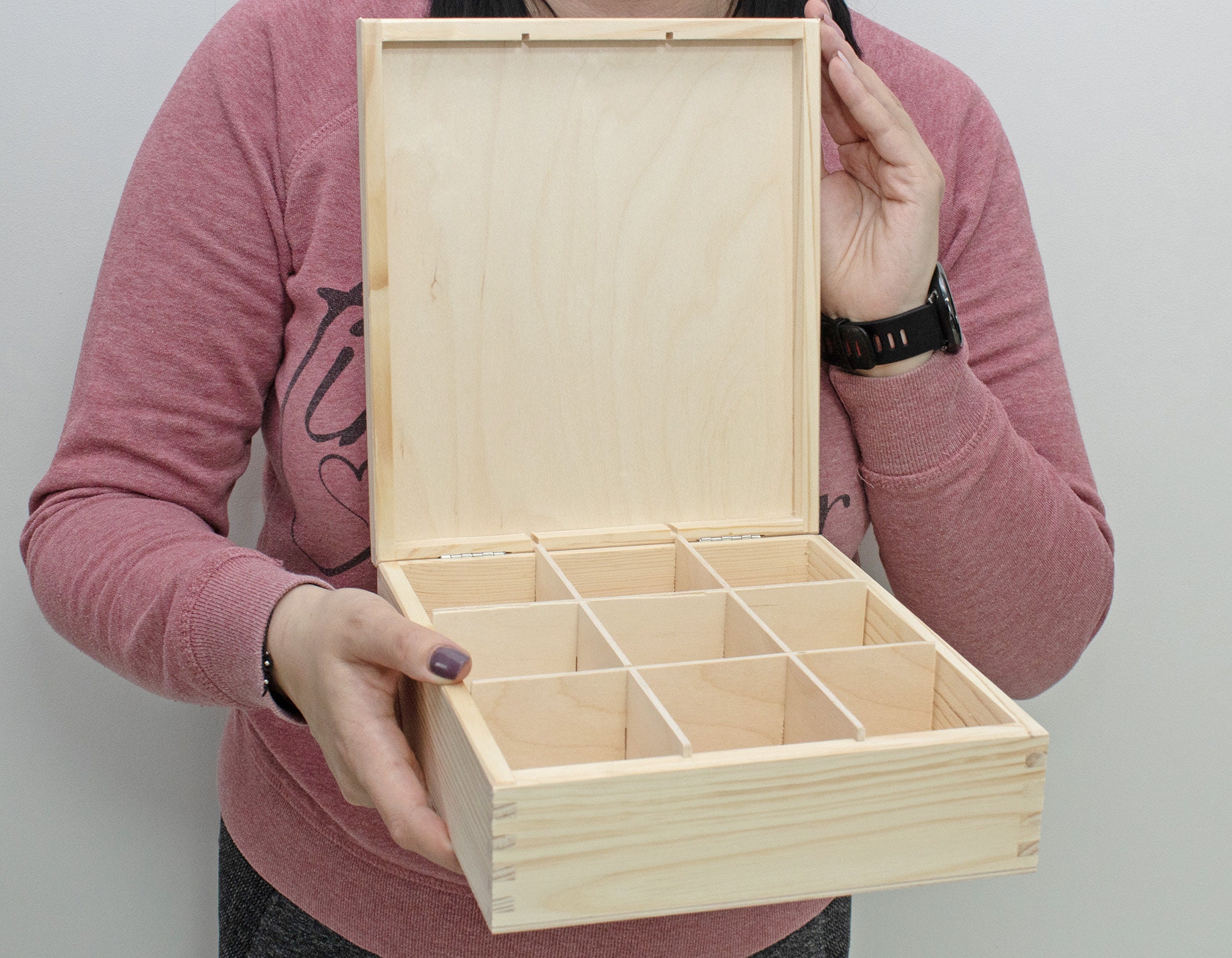 Wooden Tea Box 9 compartments Unfinished Wood Tea Box | Etsy
