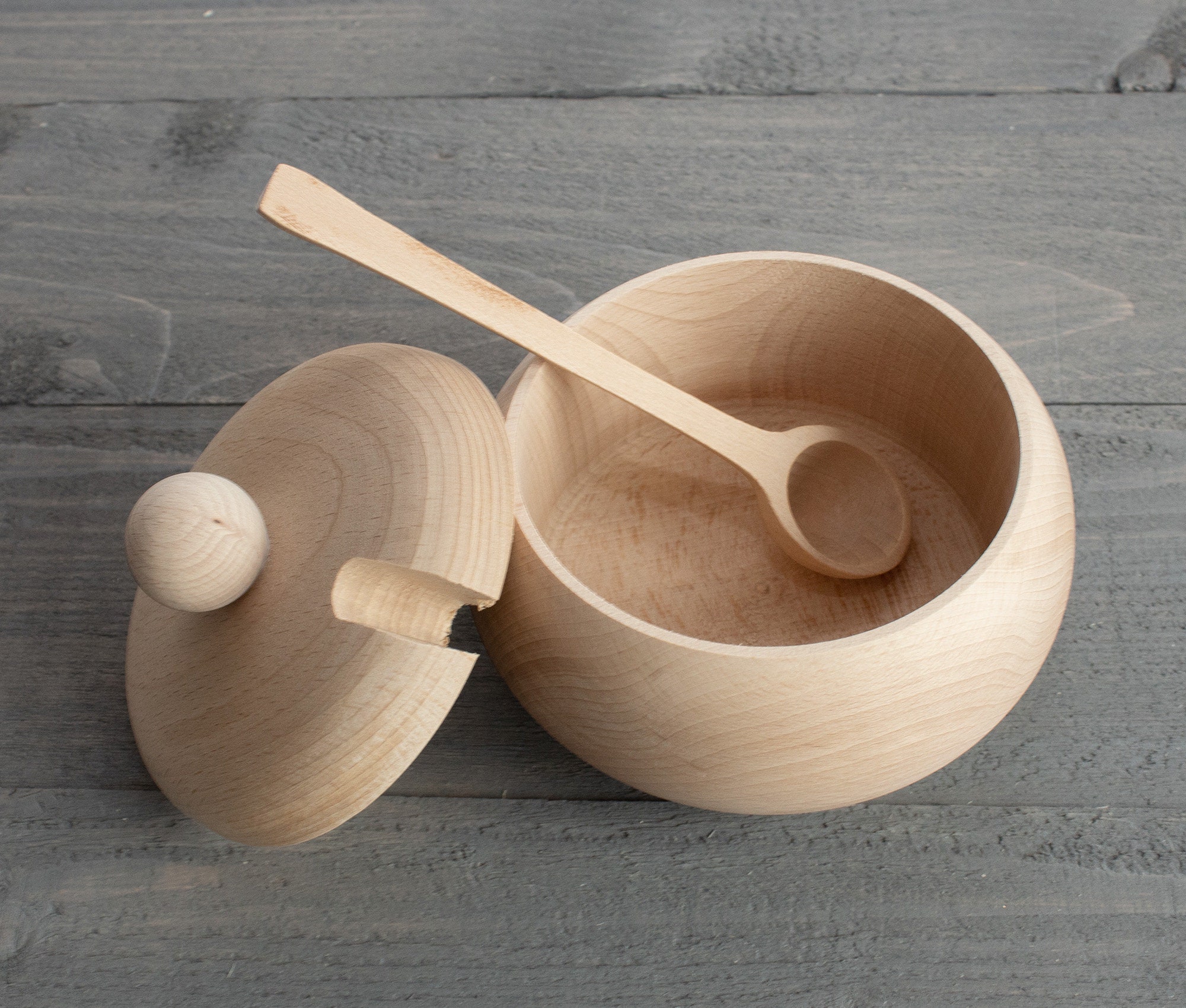 Wooden Bowl With Lid and Spoon 12cm 47 Unfinished - Etsy Ireland