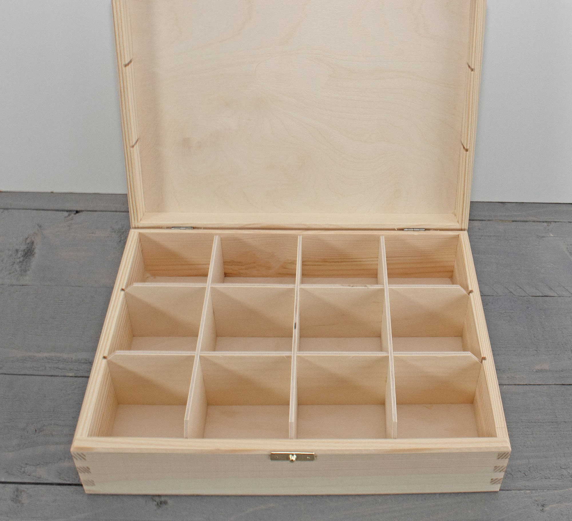 12 Compartments Tea Box With A Latch Unfinished Wooden Tea - Etsy