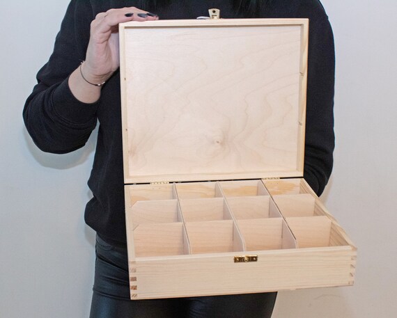 12 Compartments Tea Box With A Latch Unfinished Wooden Tea - Etsy