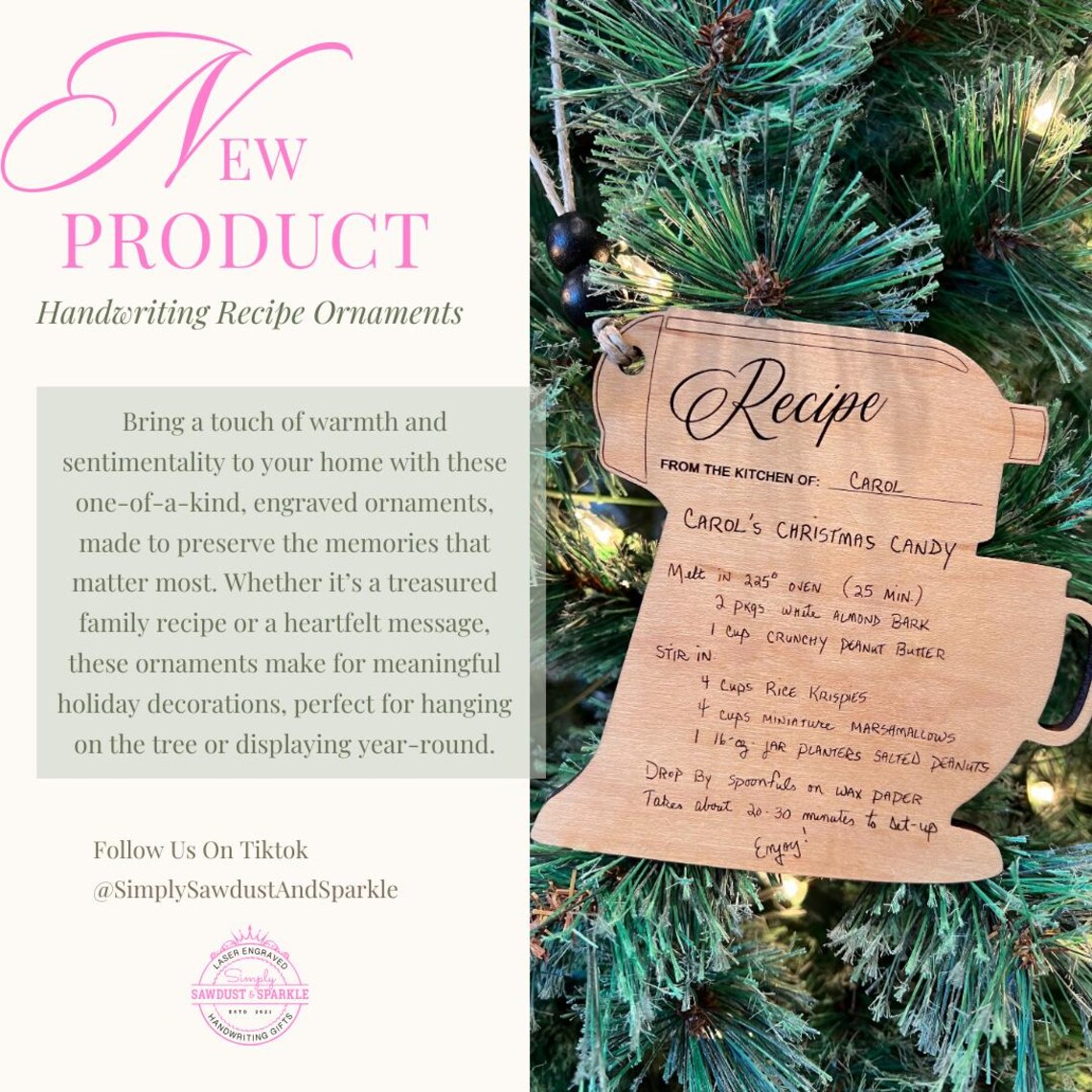 Handwriting Recipe Ornament, Recipe Card, Handwriting Stand Mixer ...