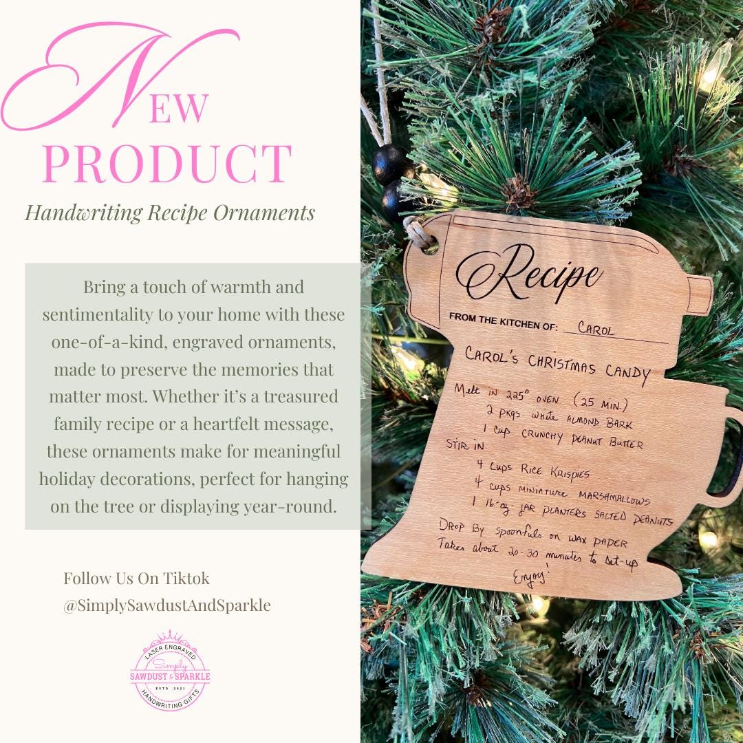 Handwriting Recipe Ornament, Recipe Card, Handwriting Stand Mixer ...