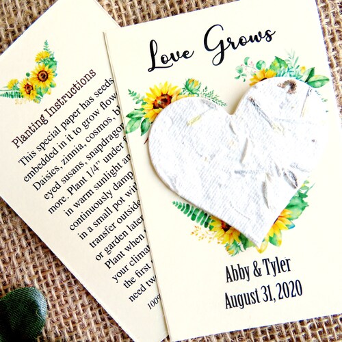 Flower Seed Paper Sunflower Wedding Favors Personalized Love - Etsy