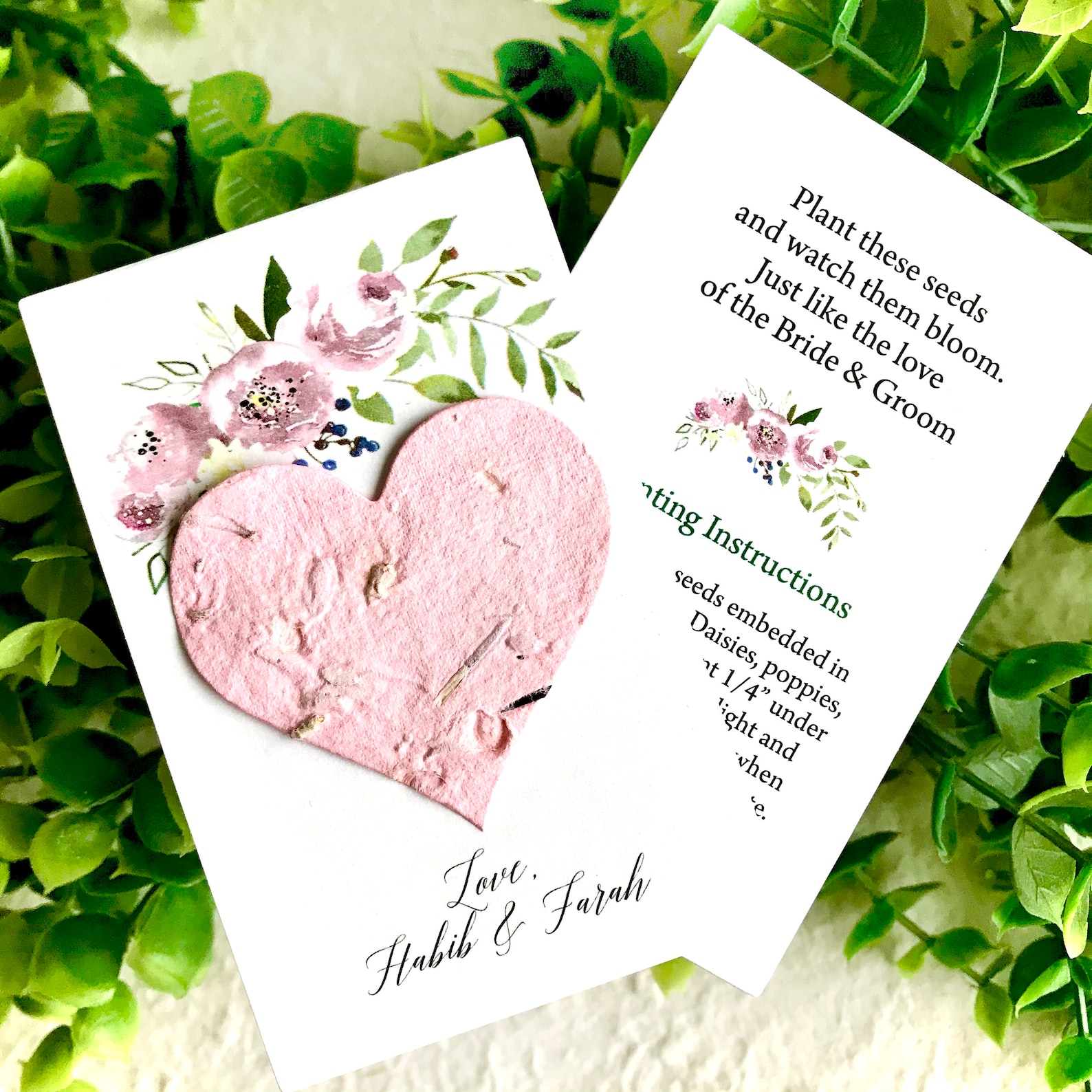 Personalized Seed Paper Wedding Favor Cards Floral Your - Etsy