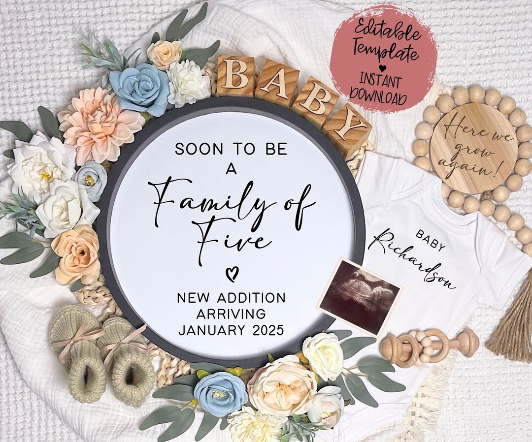 Third Baby Announcement: Family of Five, Gender Neutral (digital ...