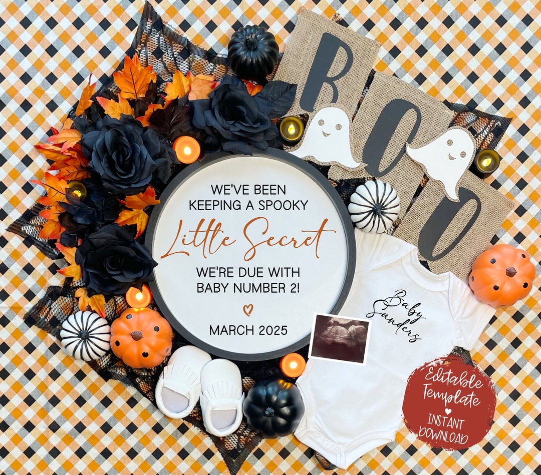 Halloween Digital Pregnancy Announcement, October 2nd Baby Announcement ...