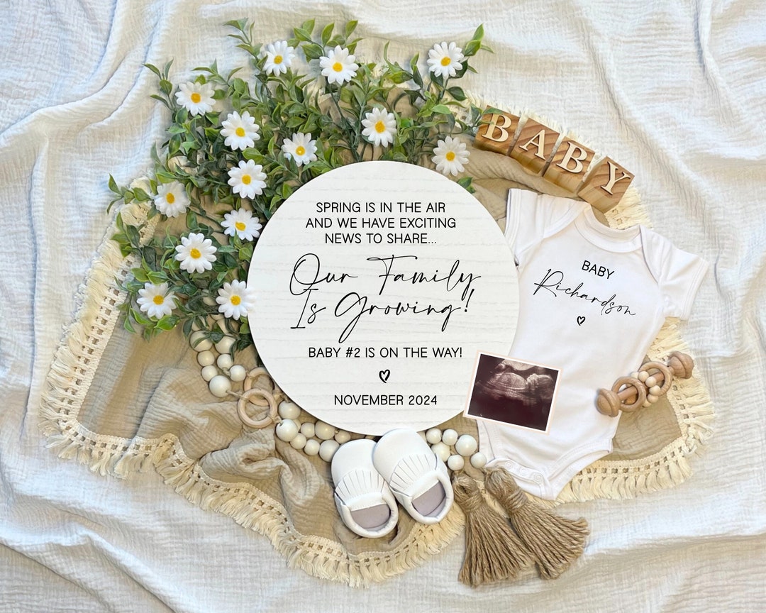 Second Baby Announcement, Digital Spring Pregnancy Announcement, Gender ...