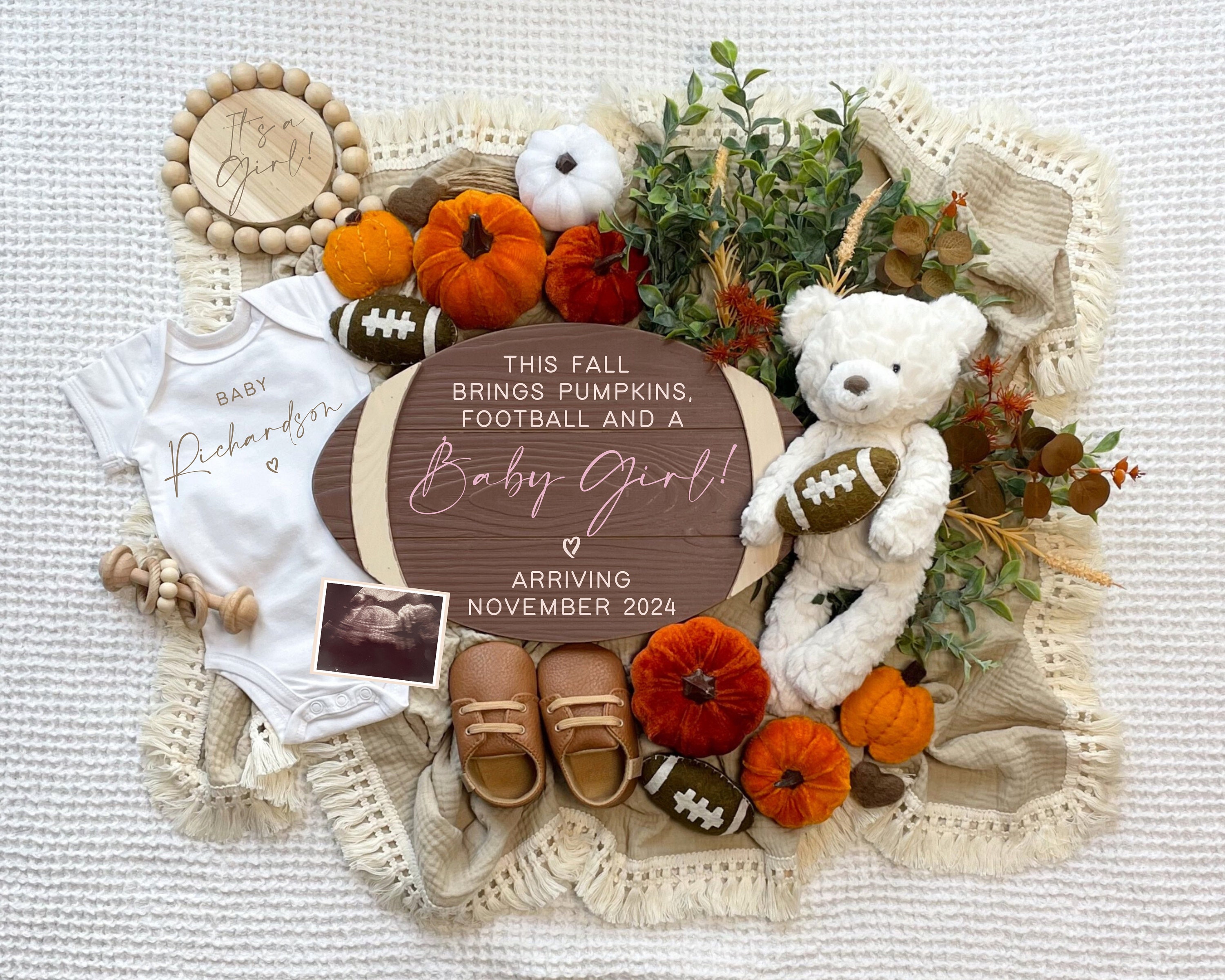 Fall Baby Girl Pregnancy Announcement Digital, Autumn Thanksgiving Baby ...