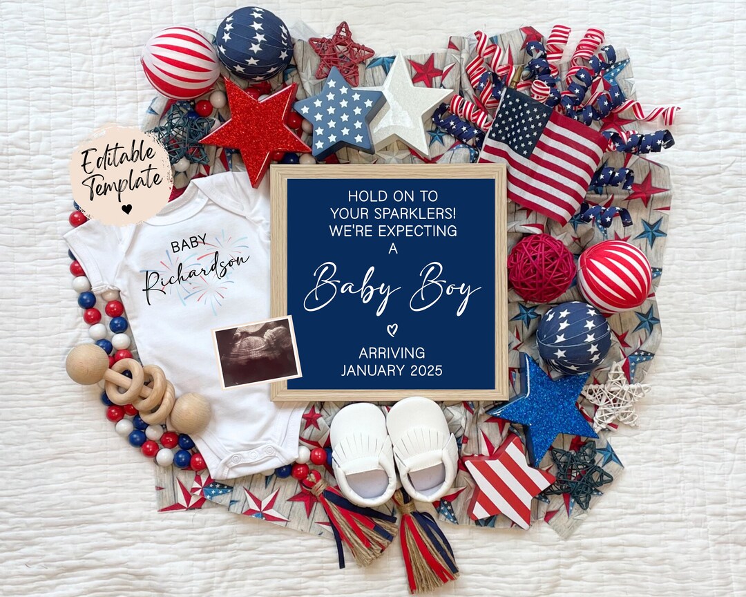 4th of July Baby Boy Pregnancy Announcement, Digital Summer ...