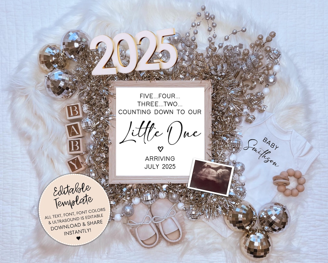 New Years Pregnancy Announcement Digital, Editable Template for New ...