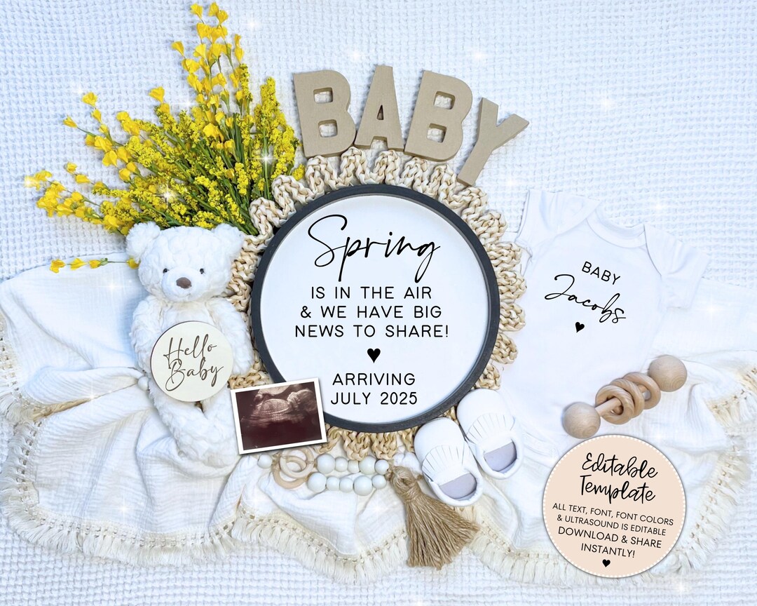 Spring Pregnancy Announcement: Gender Neutral Social Media Template ...