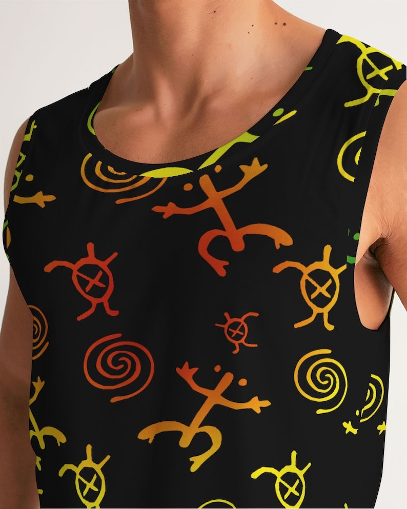 Taino Colorful Pattern Red, Yellow, Green, Black Men's Sport Tank ...