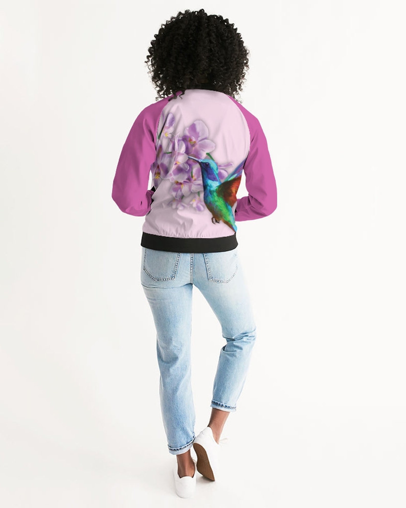 Women's Bomber Jacket Hummingbird and Orchids - Etsy