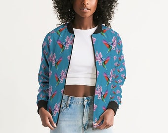 Women's Bomber Jacket Hummingbird and Orchids - Etsy