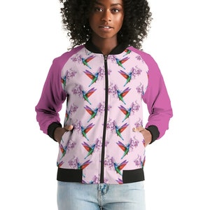 Women's Bomber Jacket Hummingbird and Orchids - Etsy