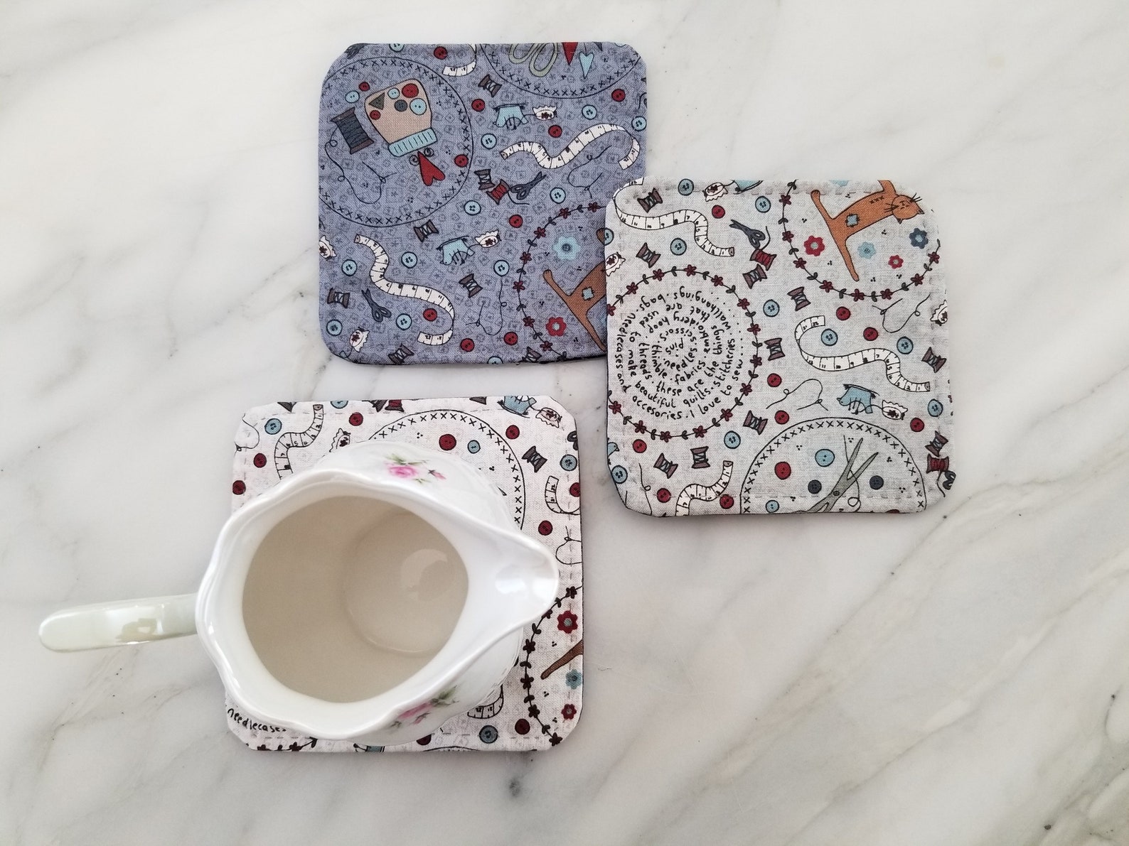 Tea Coaster With Sewing Pattern / Quilted Coaster / Set of 3 Quilted ...
