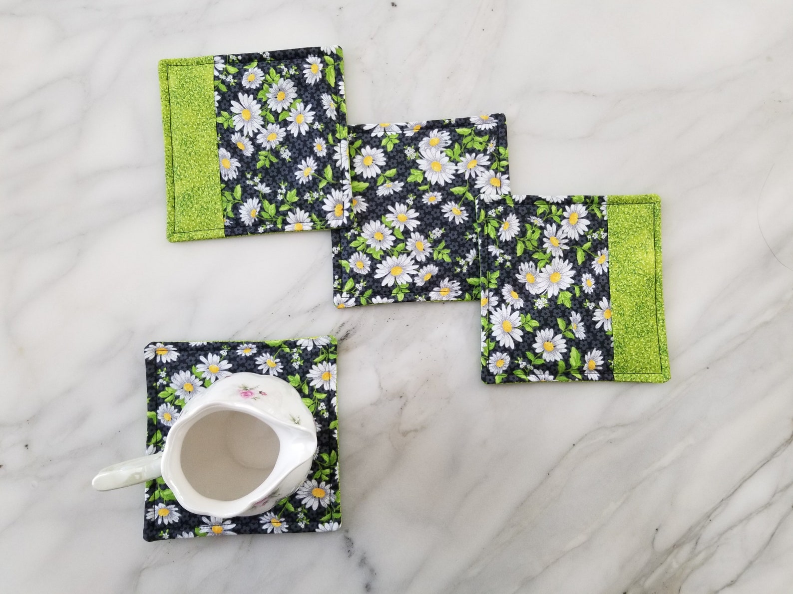 Flower Pattern Tea Coasters / Quilted Coaster / Set of 4 Quilted Tea ...