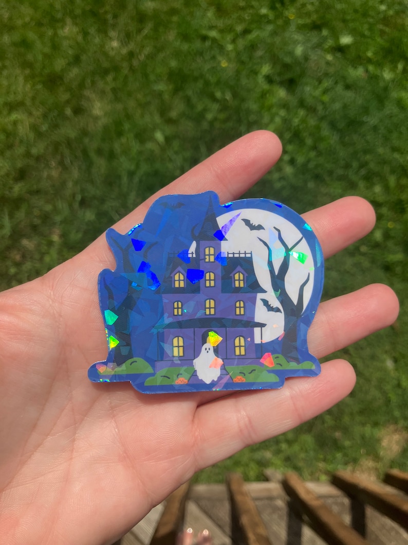 Cute Haunted House Sticker, Holographic Halloween Ghost - Etsy