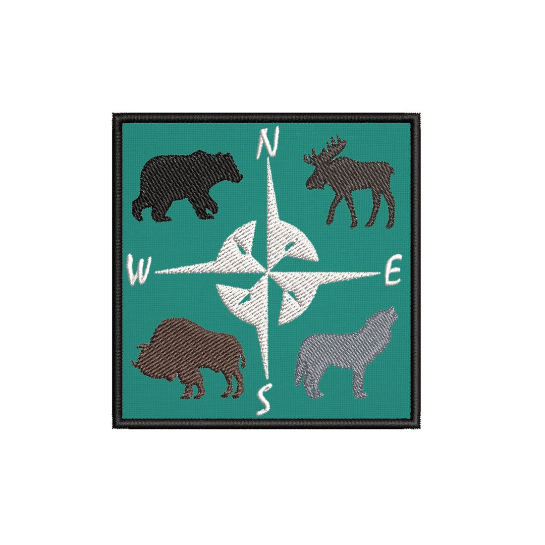 Bear Moose Buffalo Wolf Compass Embroidered Patch Iron On/sew on Nature ...