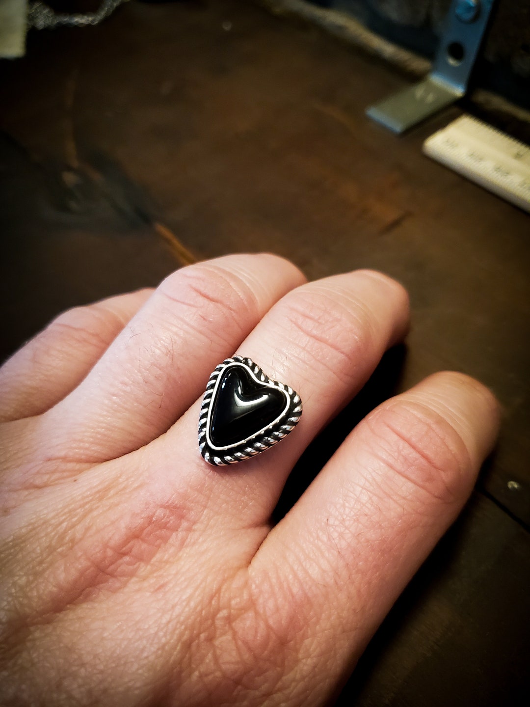 Custom Ring Coal Heart Set in Sterling Silver - Etsy