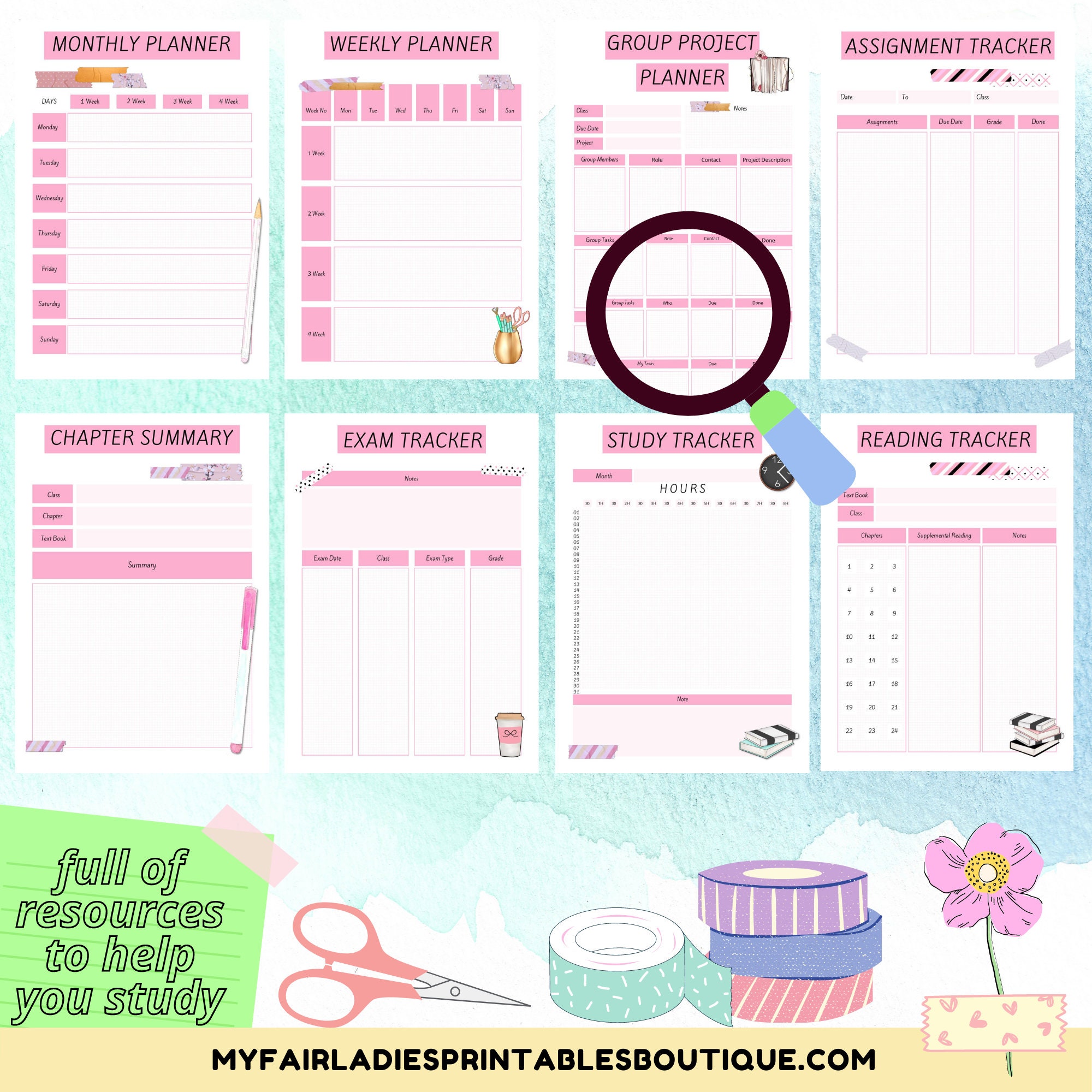 Washi Tape Student Planner Templates - Etsy