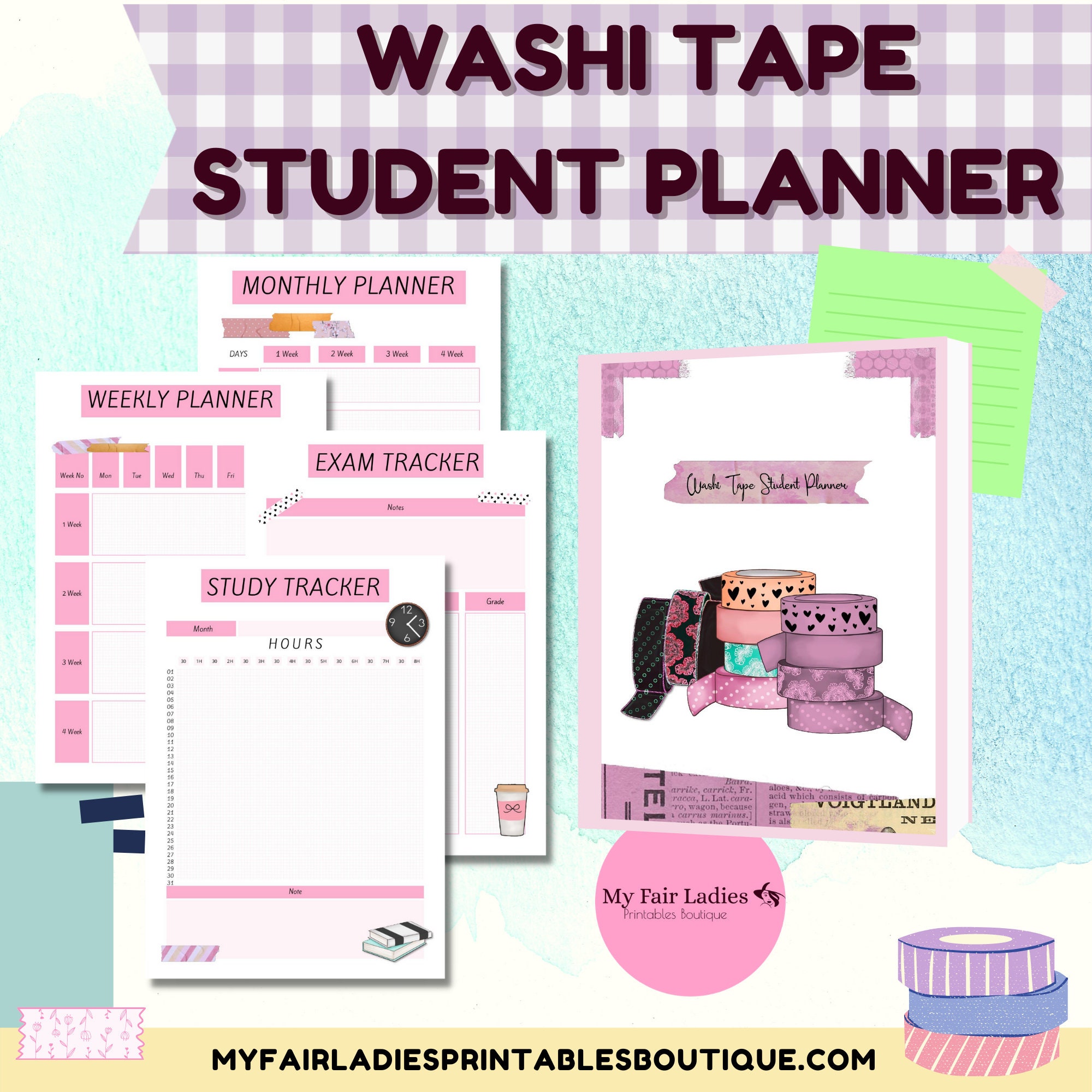 Washi Tape Student Planner Templates - Etsy