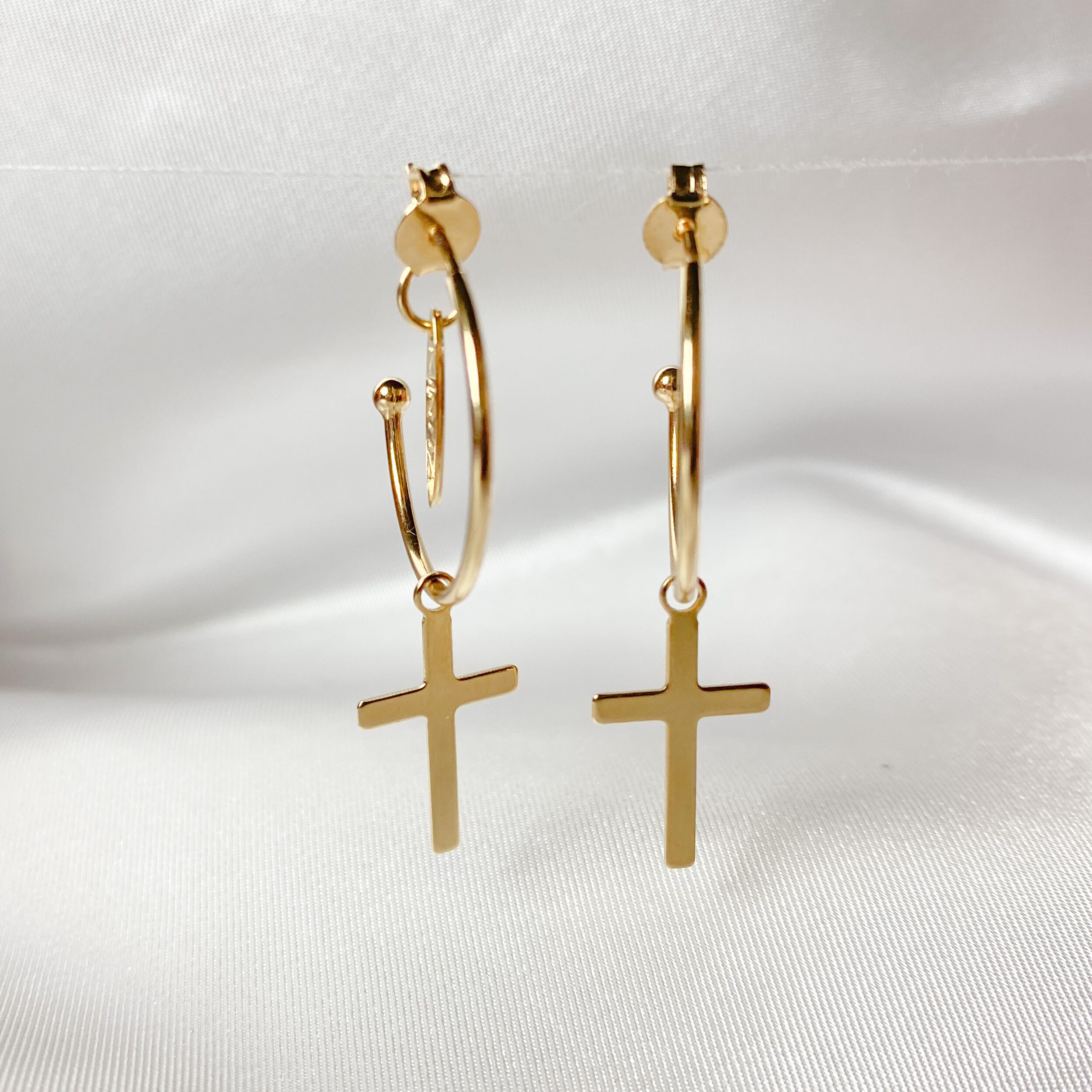 Cross Dangle Hoop Earrings 18k Gold Filled Dangling Cross - Etsy