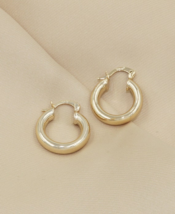 Medium hoop earrings gold thick hoops chunky hoops 18k gold plated hoops hypoallergenic earrings Etsy