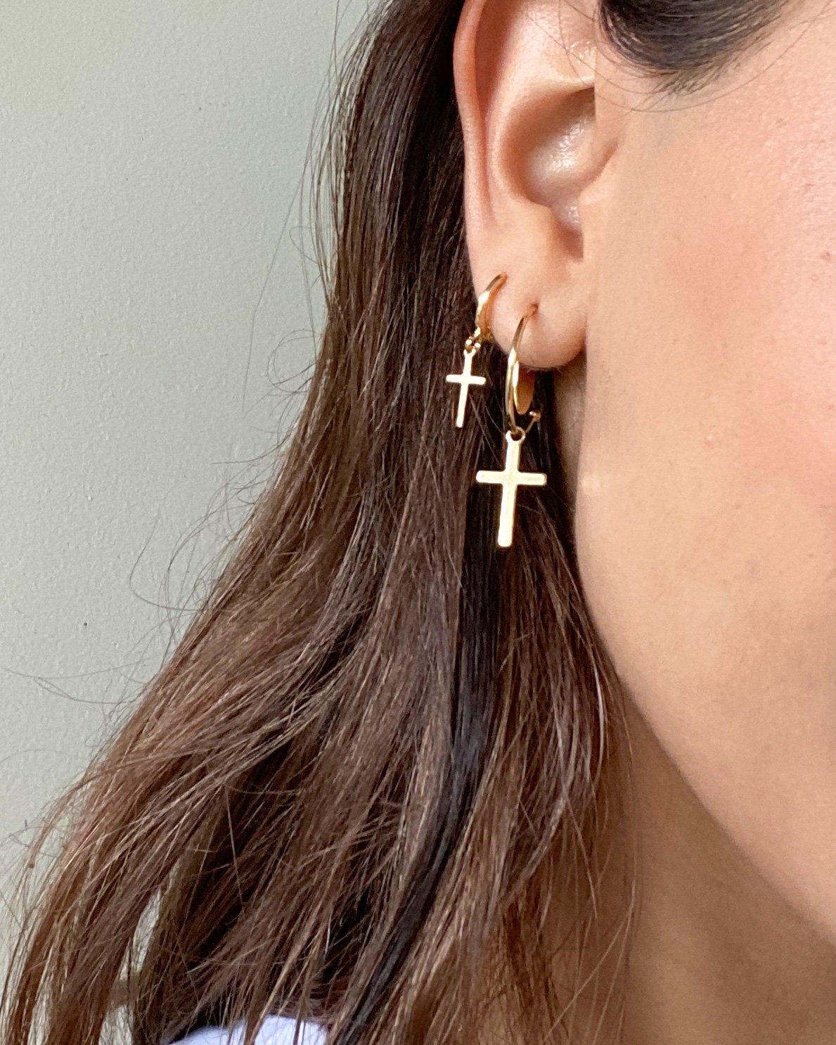 Cross Dangle Hoop Earrings 18k Gold Filled Dangling Cross - Etsy