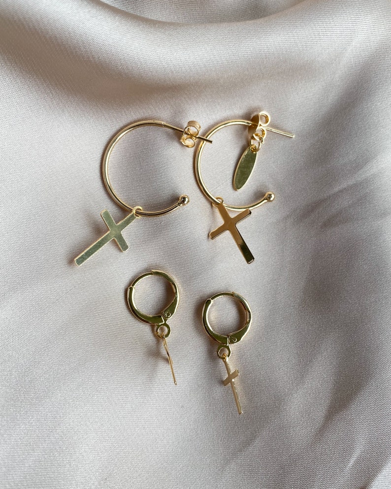 Cross Dangle Hoop Earrings 18k Gold Filled Dangling Cross - Etsy
