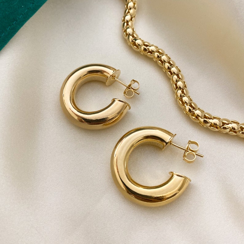 Gold chunky hoop earring made of gold filled hypoallergenic / | Etsy