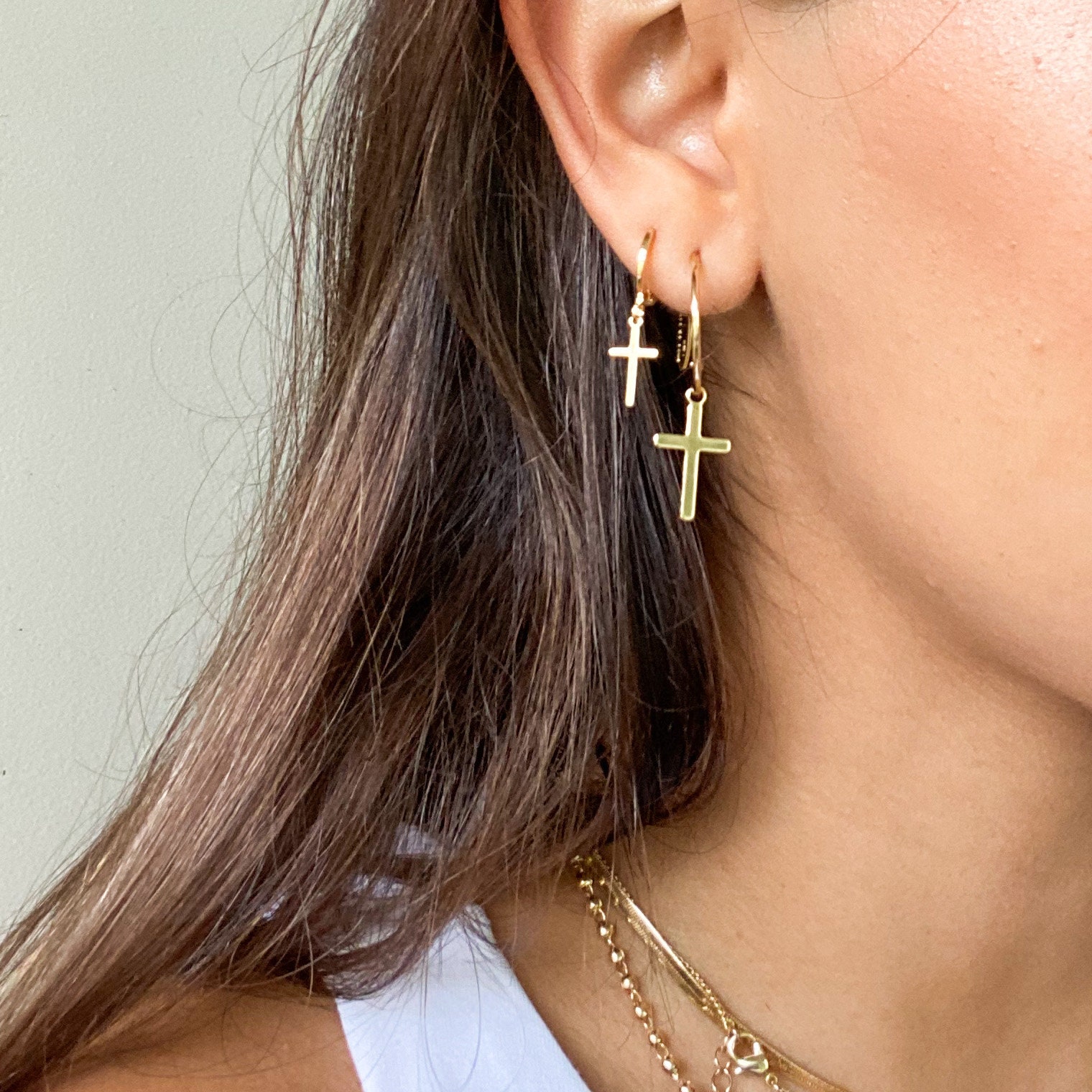 Cross Dangle Hoop Earrings 18k Gold Filled Dangling Cross - Etsy