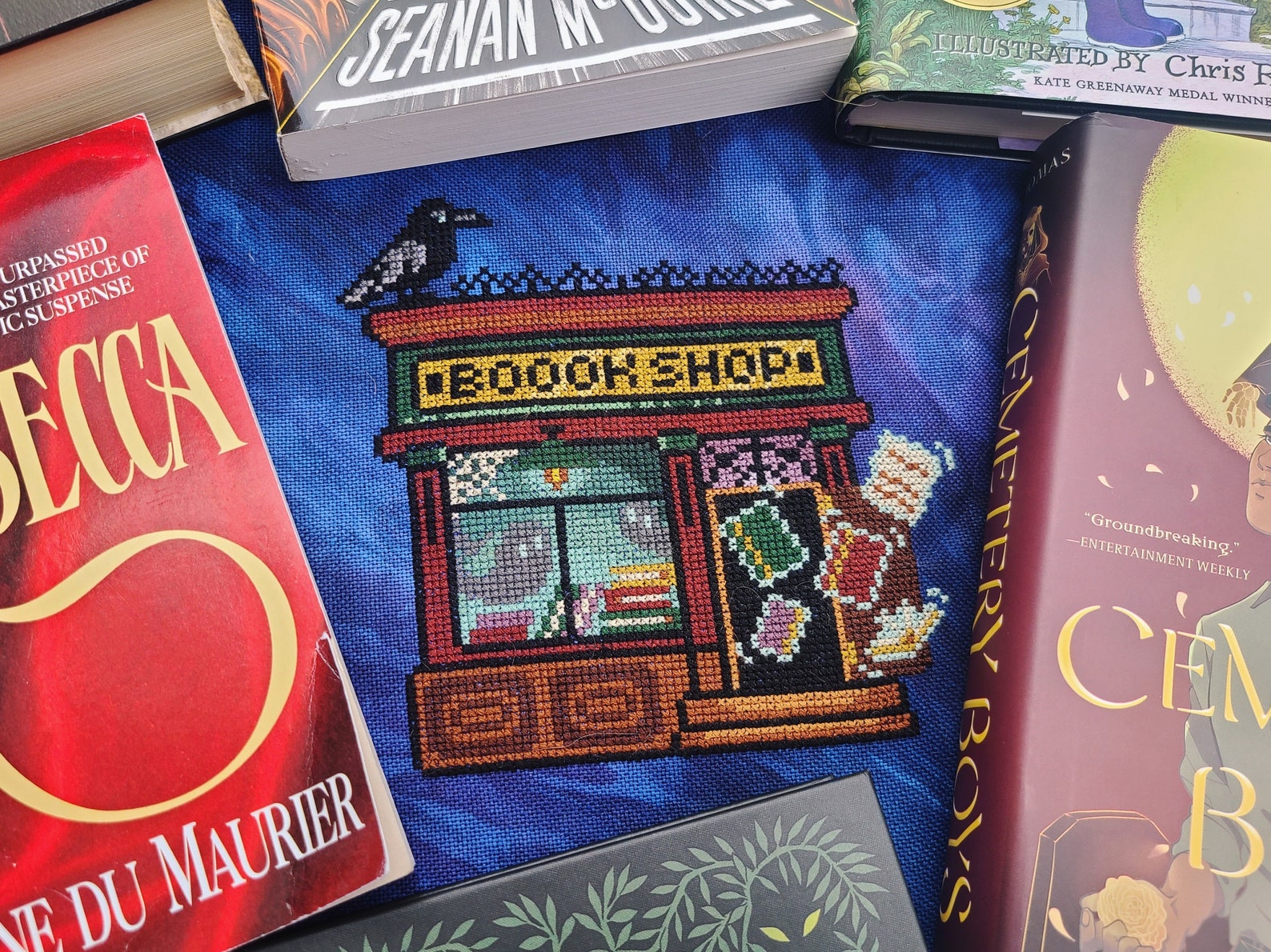 Haunted Bookshop Cross Stitch Pattern | Ghostly Bookstore & Graveyard Design | Gothic Instant ...
