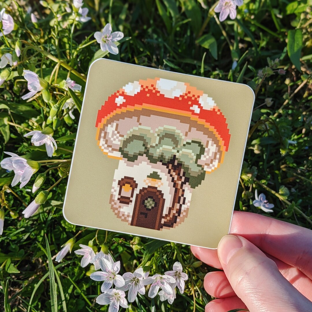 Cottagecore Mushroom House Square Vinyl Sticker - Waterproof Sticker ...