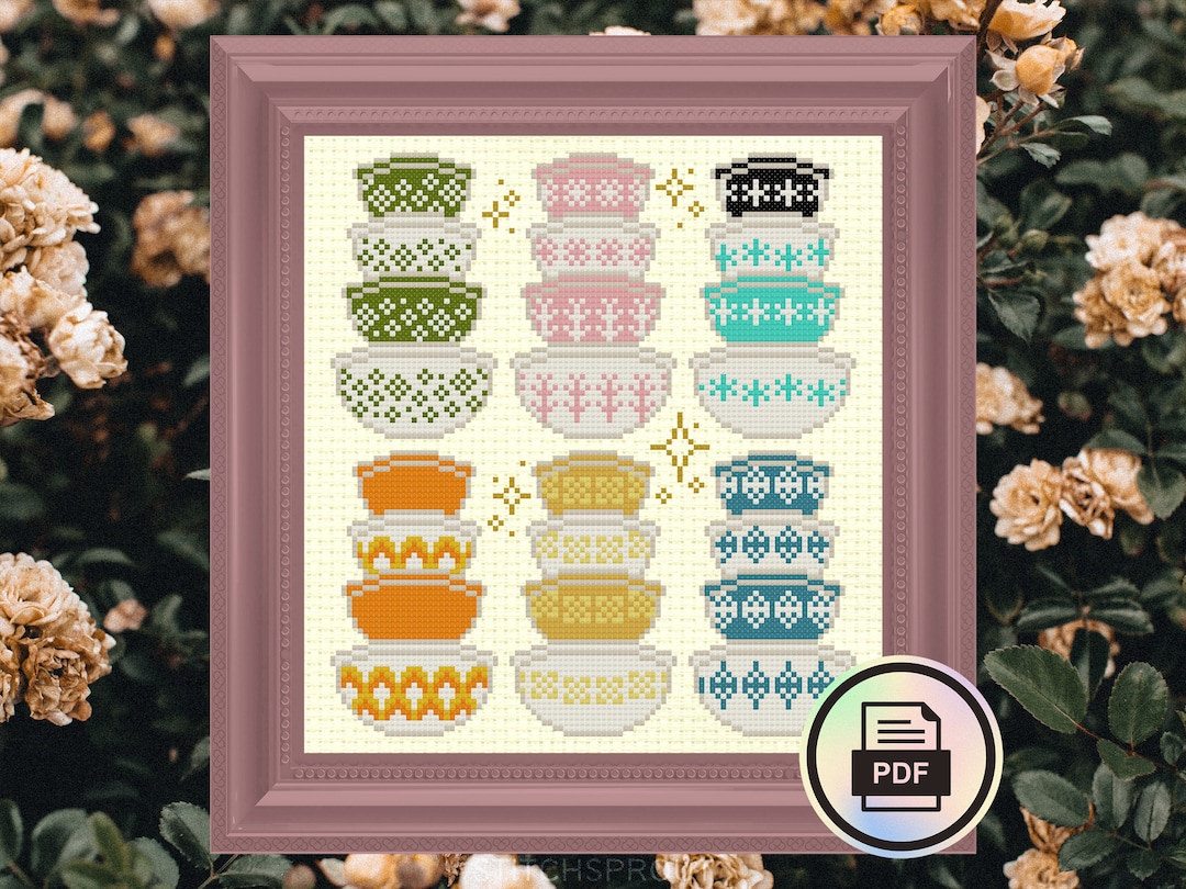 Vintage Pyrex Shrine Cross Stitch Pattern | Retro Kitchen Sampler for ...