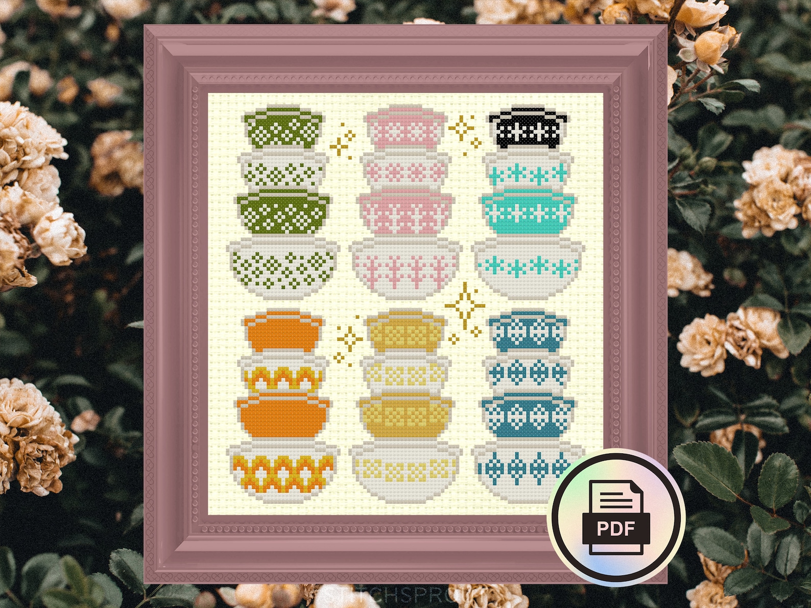 Vintage Pyrex Shrine Cross Stitch Pattern | Retro Kitchen Sampler for ...
