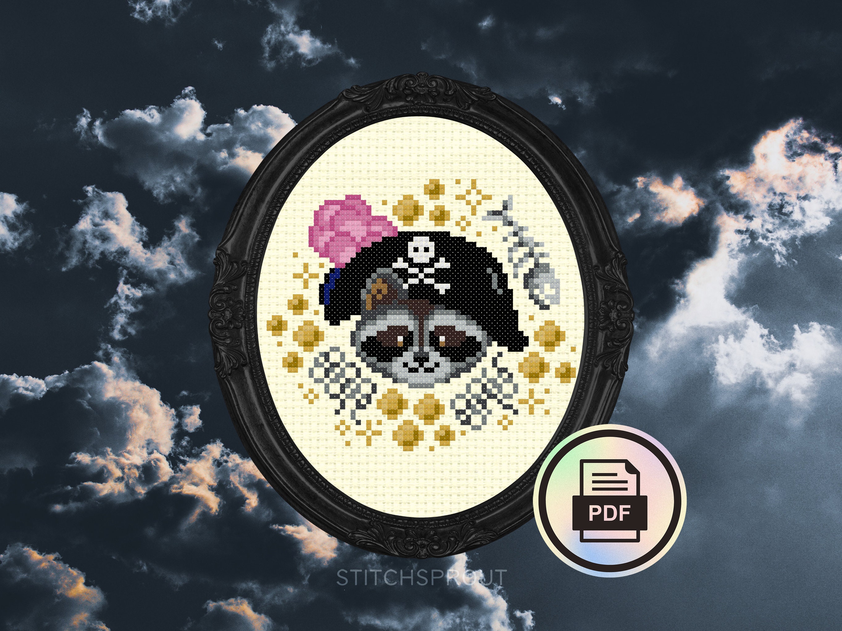 Pirate Costume Racoon Gothic Cross Stitch Pattern Instant - Etsy