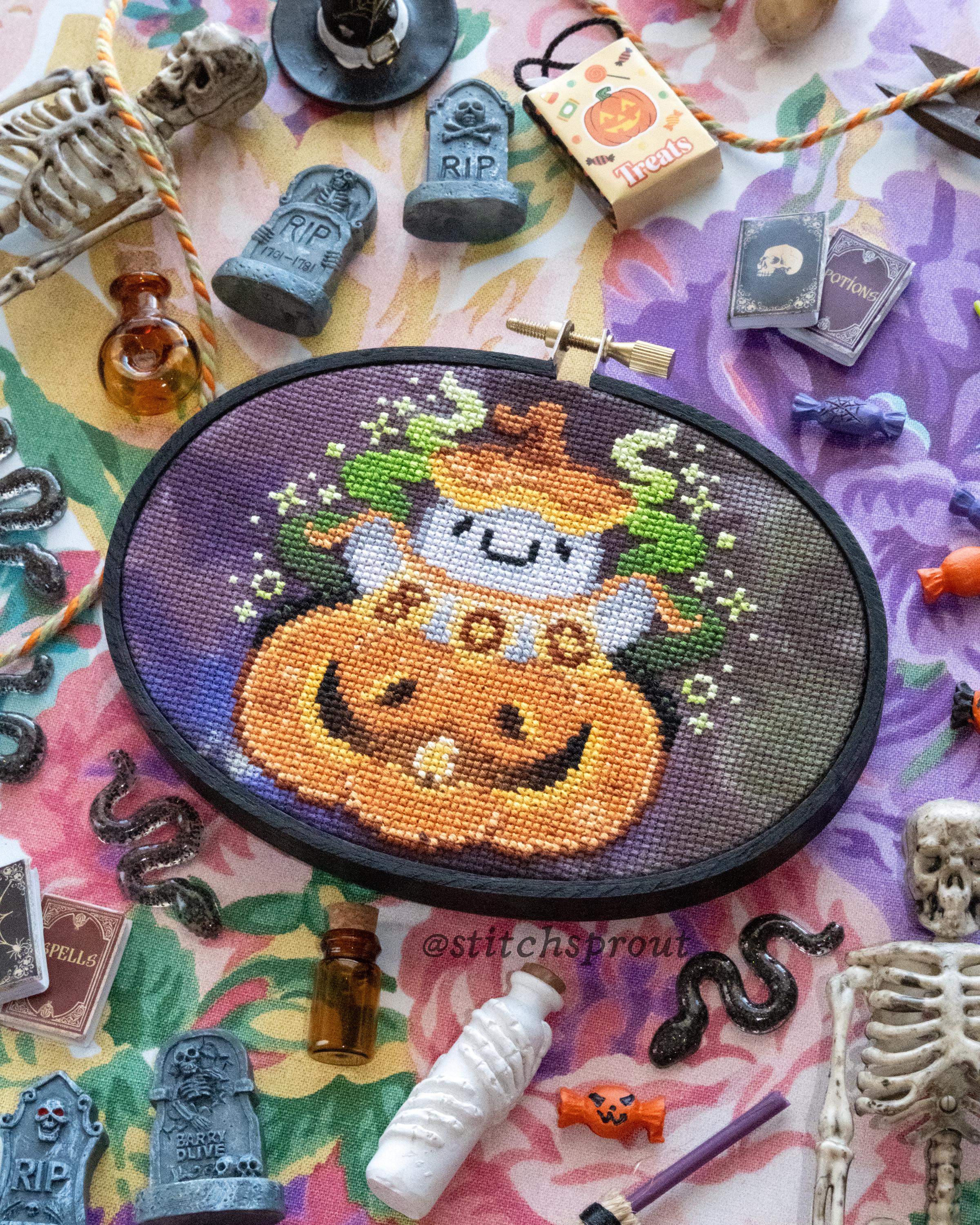 Punk-a-boo! Cross Stitch Pattern | Cute Pumpkin Ghost & Gothic ...