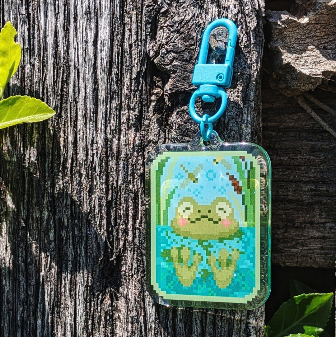 Froggy Spa Day - Glitter Clear Double Sided Epoxy Charm Keychain W ...