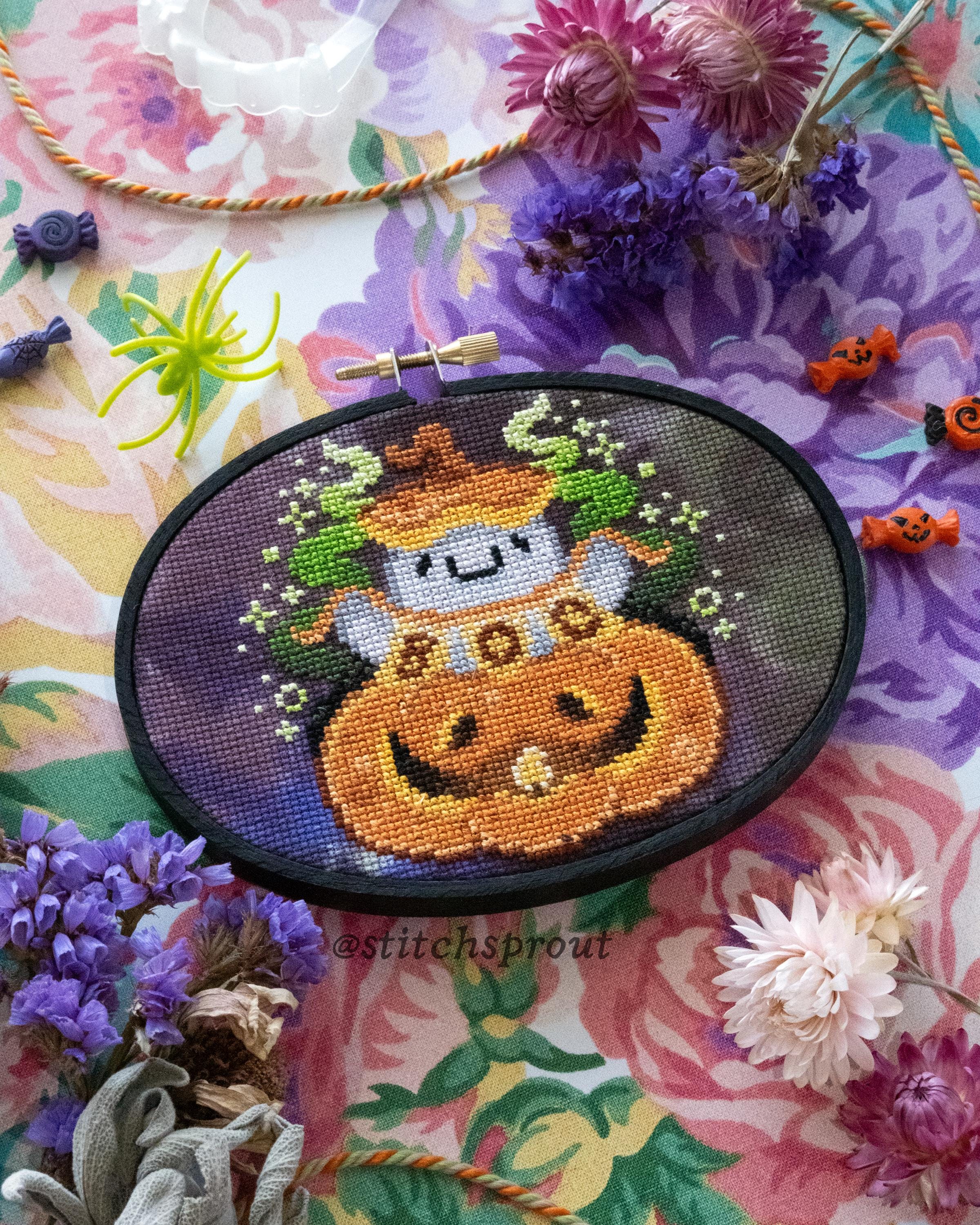 Punk-a-boo! Cross Stitch Pattern | Cute Pumpkin Ghost & Gothic ...
