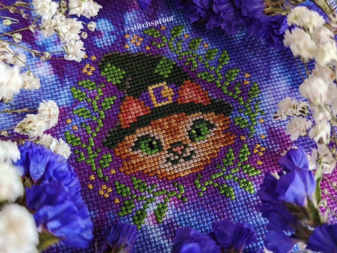 Herbal Forest Witch Cat Gothic Cross Stitch Pattern - Etsy