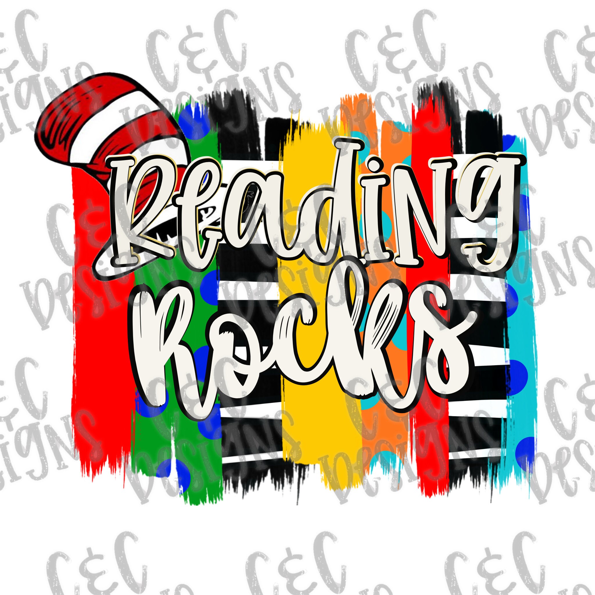 READING ROCKS Brush Strokes Colorful Png | Etsy
