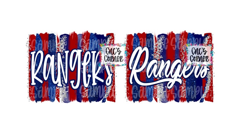 Rangers Baseball, Soccer Basketball Design. Glitter Brushstroke Dtf DTG ...